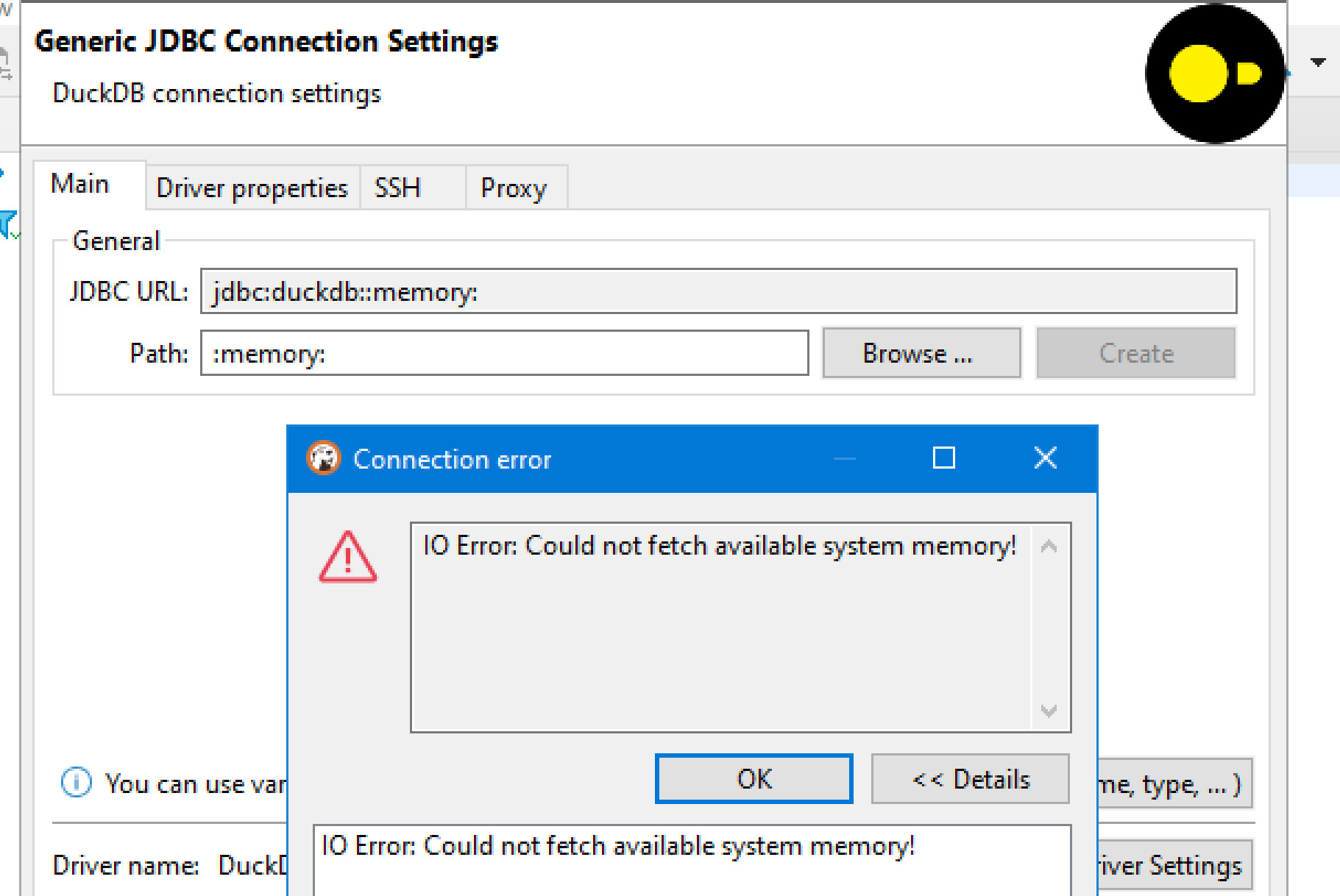 Memory allocation fails on Windows 7 SP1 · Issue #3079 · duckdb/duckdb · GitHub