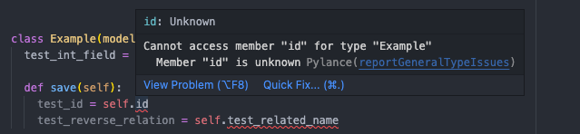 Pylance not type checking Django models as expected · Issue #3971 · microsoft/pylance-release ...