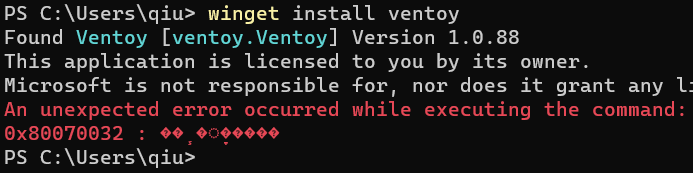 [Package Issue]: ventoy.Ventoy installation error 0x80070032 · Issue #101420 · microsoft/winget ...