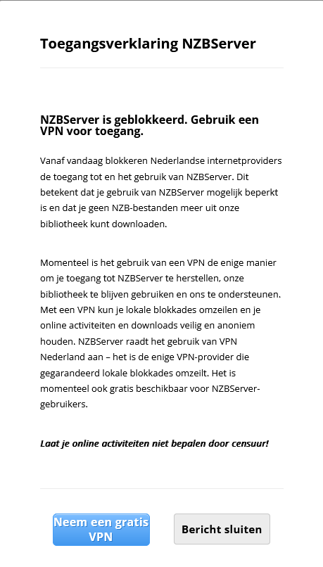 NZBServer is geblokkeerd. Gebruik een VPN voor toegang. · Issue #789 · spotweb/spotweb · GitHub