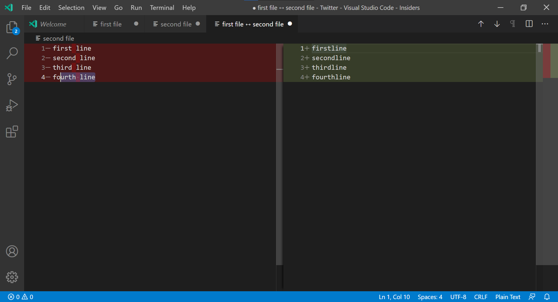 Line/column indicator only updating at one side in Diff mode · Issue #116011 · microsoft/vscode ...