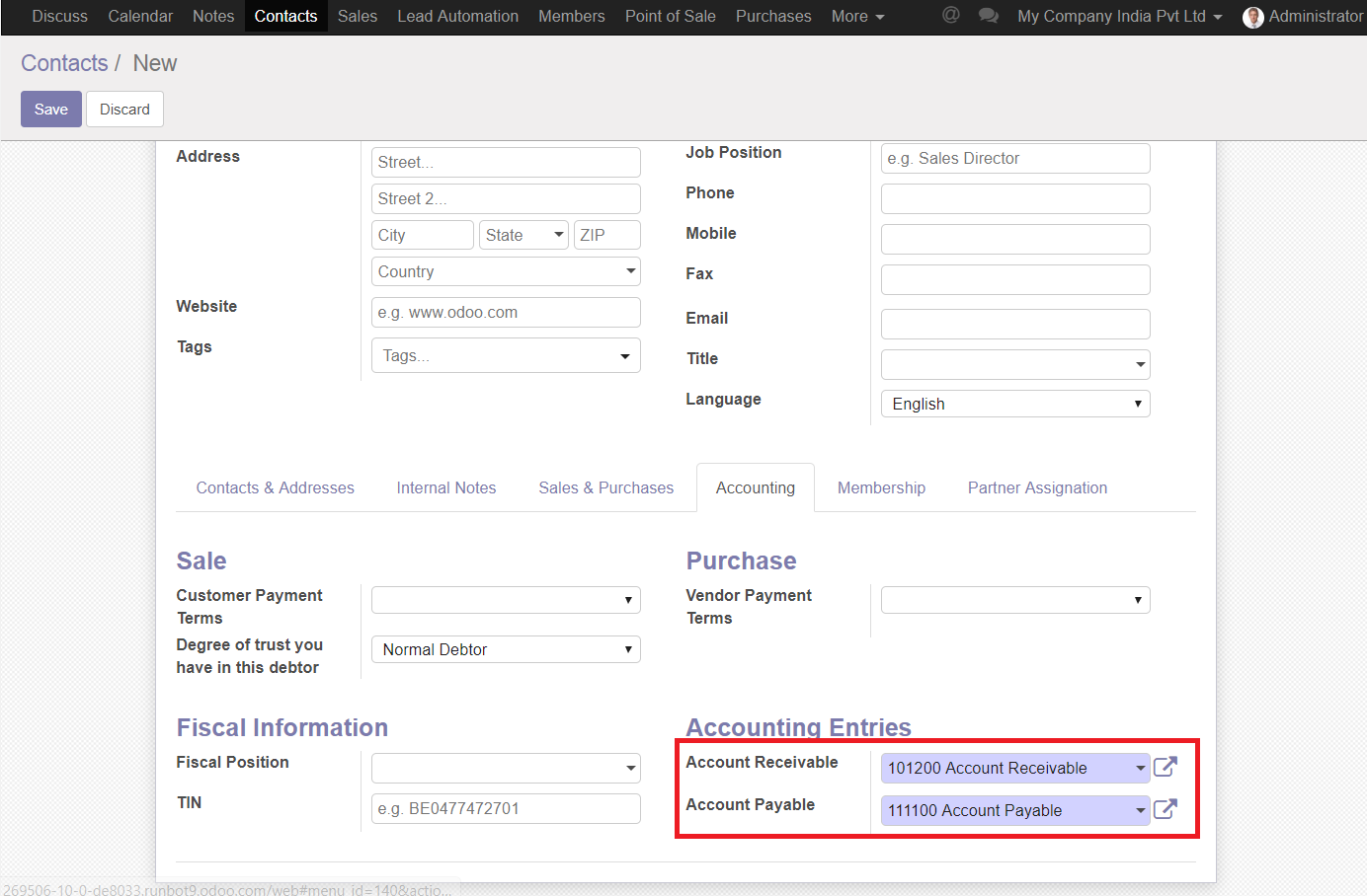 [11.0] Create or edit contact / company: "Account Receivable ...