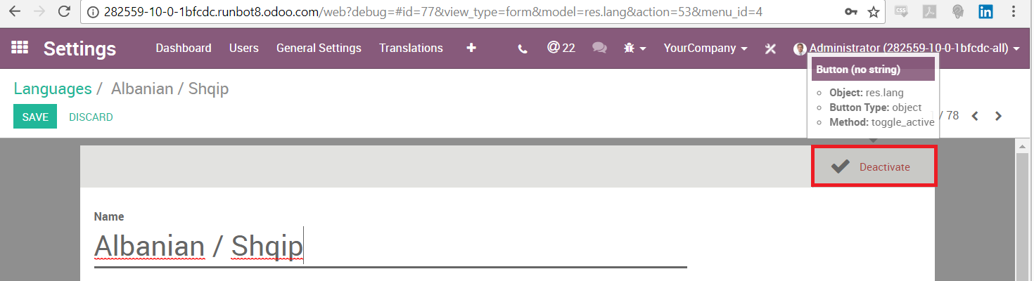 [10.0] Expected singleton when deactivating language · Issue #21418 · odoo/odoo · GitHub
