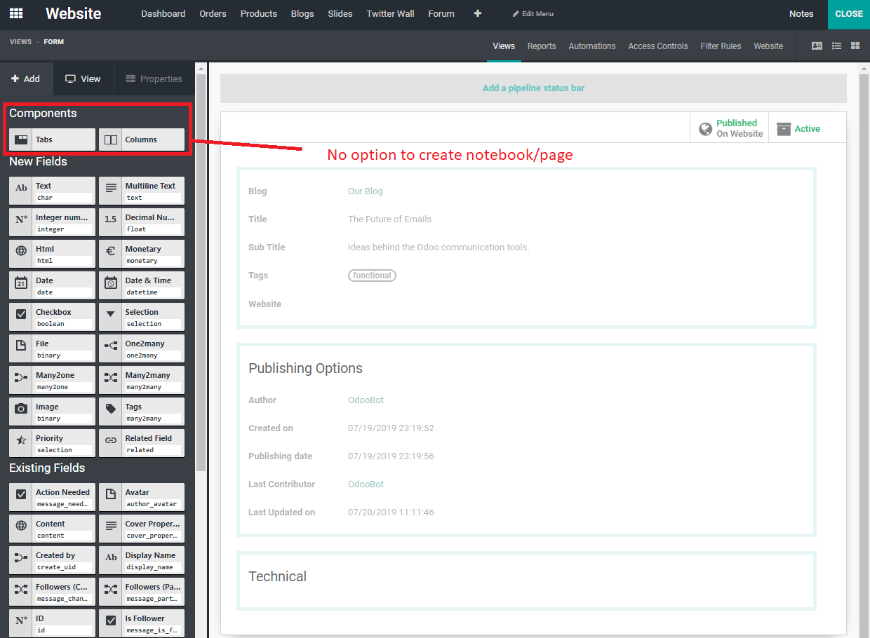 [Wishlist] Odoo studio: allow to create notebook and pages with Studio · Issue #35032 · odoo ...