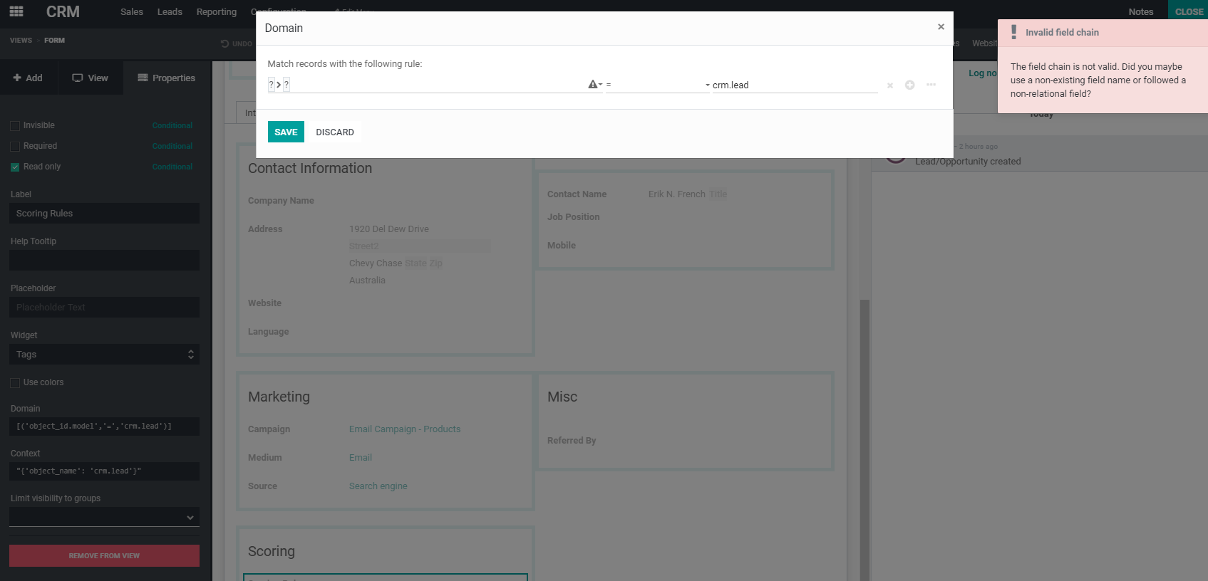 [13.0] Odoo studio domain is not supported errors · Issue #42609 · odoo/odoo · GitHub