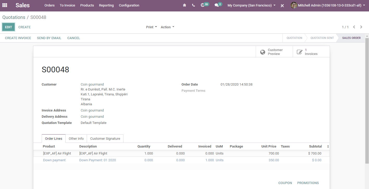 [13.0] Down payment doesn't keep track of changed amount on invoice ...