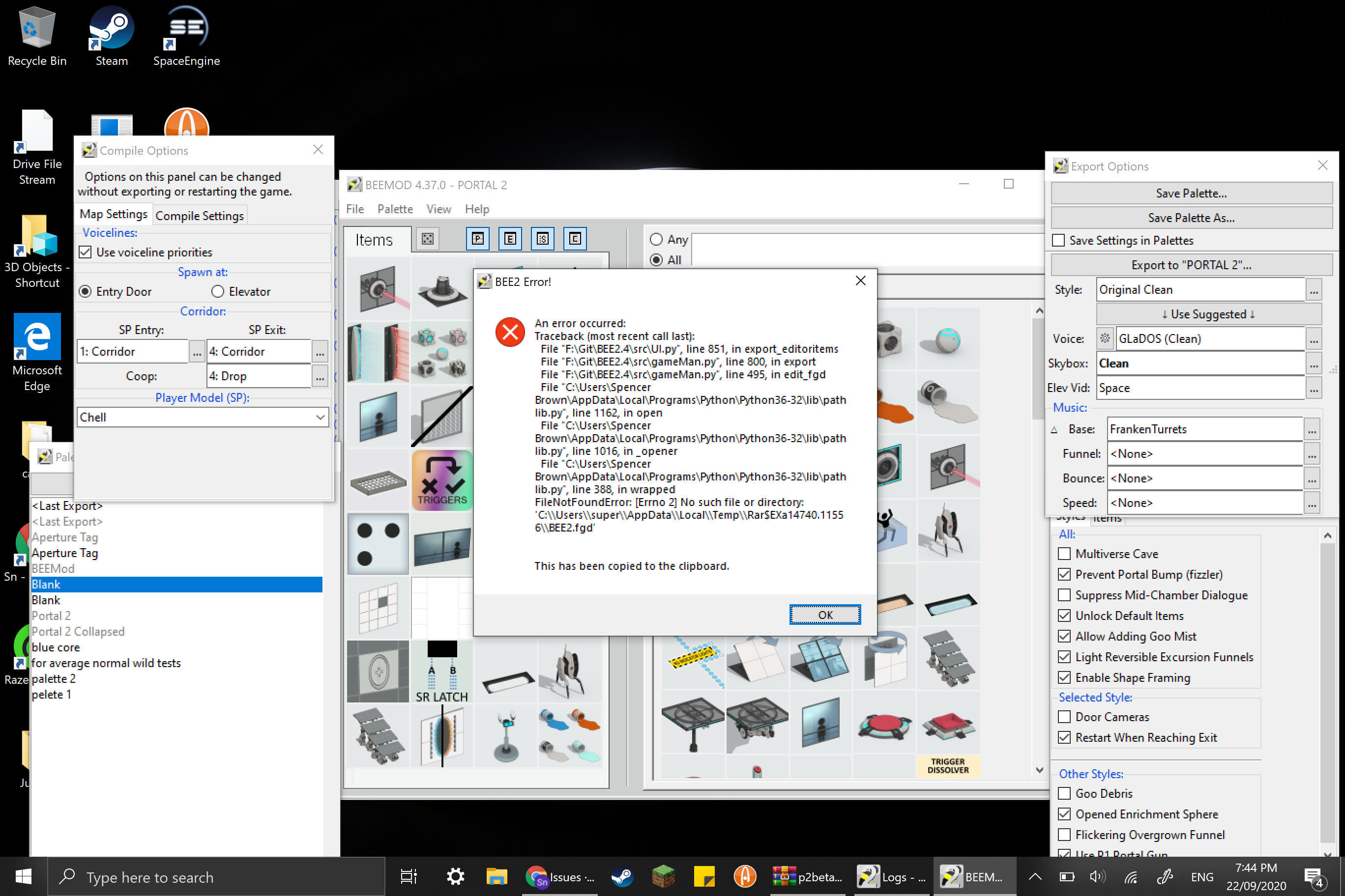 Beemod crashes when exporting · Issue #1396 · BEEmod/BEE2.4 · GitHub