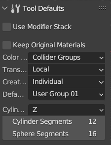 Make Tool defaults into a popup button · Issue #370 · Weisl/Collider ...