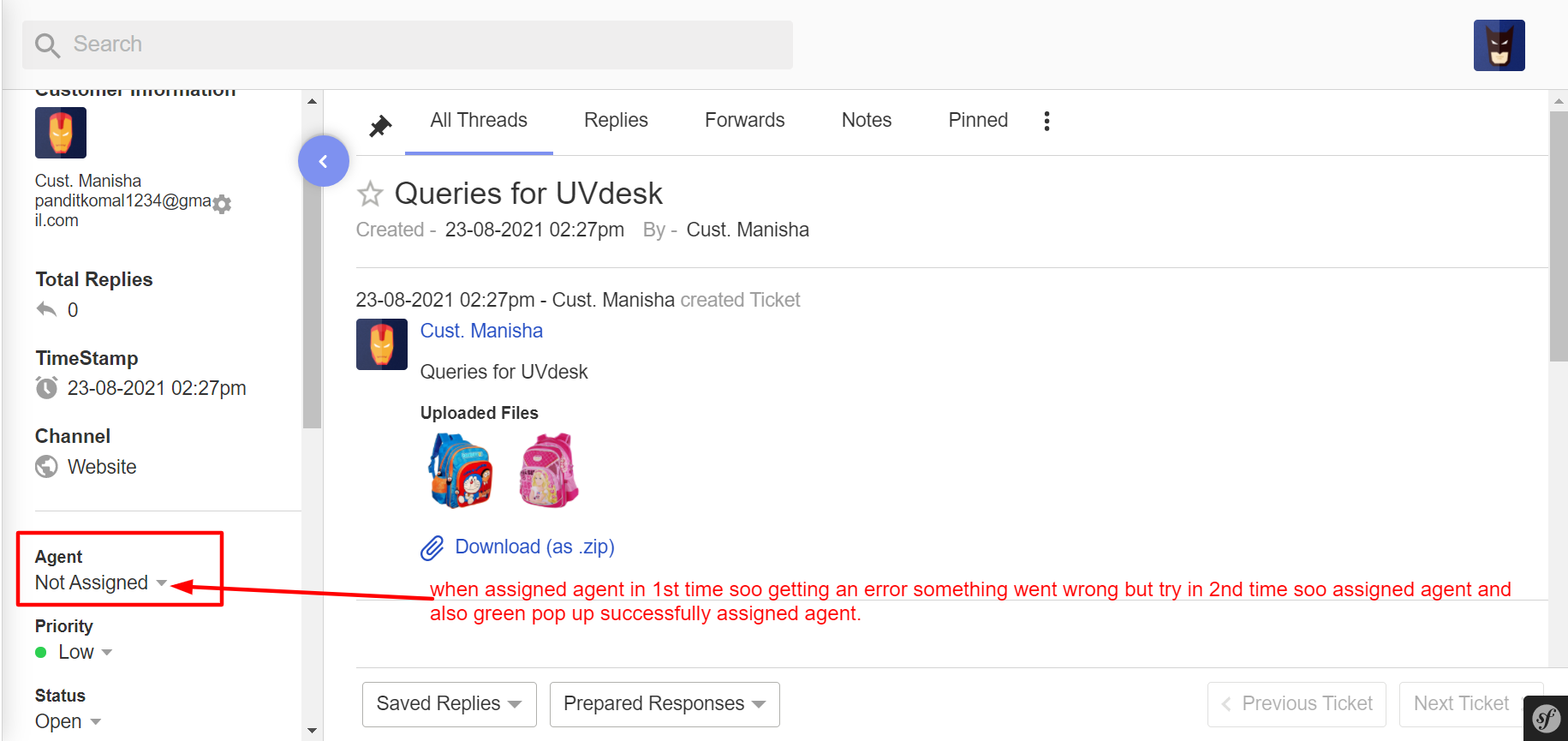 Assigned Agent from admin side showing getting error · Issue #407 · uvdesk/core-framework · GitHub