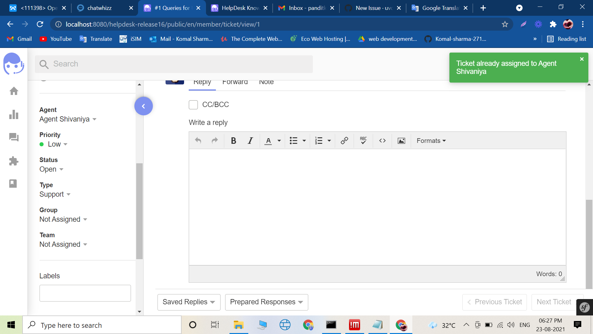 Assigned Agent from admin side showing getting error · Issue #407 · uvdesk/core-framework · GitHub
