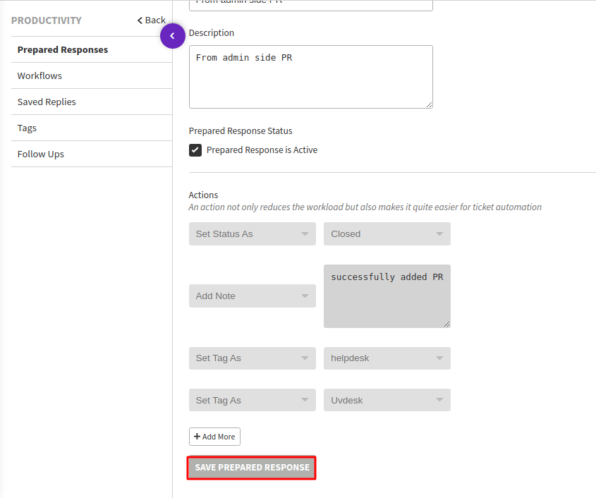 If we create a prepared response so the showing all prepared responses ...