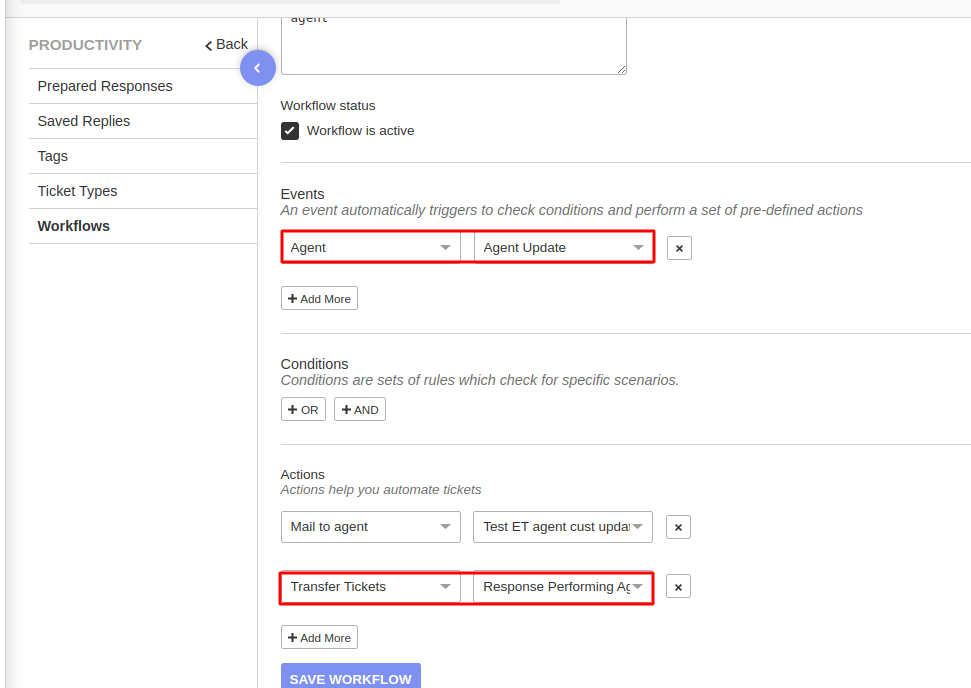 When using agent updated and agent deleted event in workflow, showing an error after agent ...