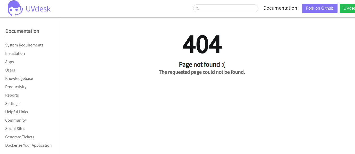 Fix 404 error view for unexpected term pass into url · Issue #10 · uvdesk/uvdesk.github.io · GitHub