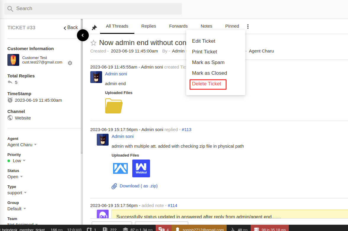 When we deleted the tickets from admin panel, If attachment added in the tickets so here should ...