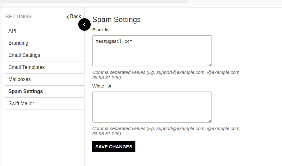 In spam settings: If email added in spam so should not be ticket created from the admin end ...