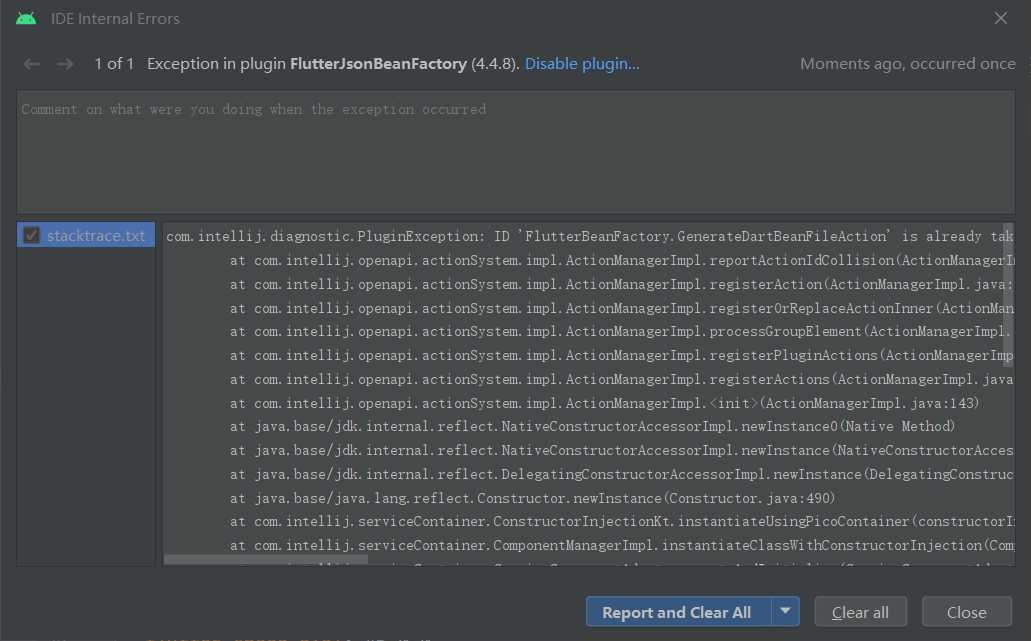 新版本 4.4.8， 创建新文件报错 · Issue #131 · fluttercandies/FlutterJsonBeanFactory · GitHub