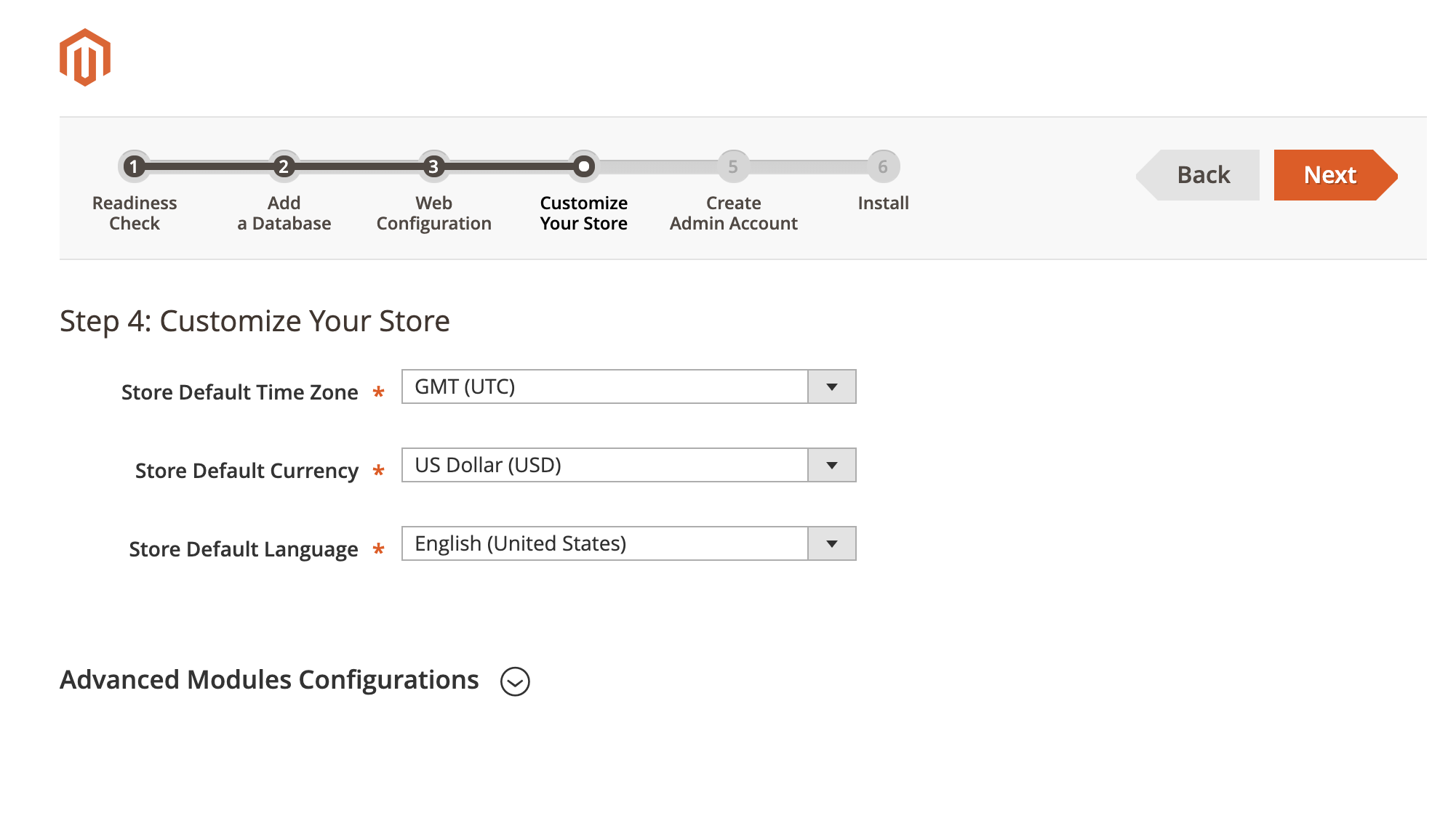 Web install - step 4 Customize Your Store - Validating modules constraints loading does not show ...