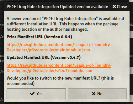 Manifest URL points to old module or it is wrong · Issue #30 · League-of-Foundry-Developers ...