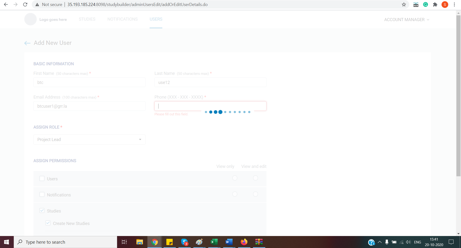 SB: Add user>page keeps on laoding · Issue #1534 · GoogleCloudPlatform/fda-mystudies · GitHub