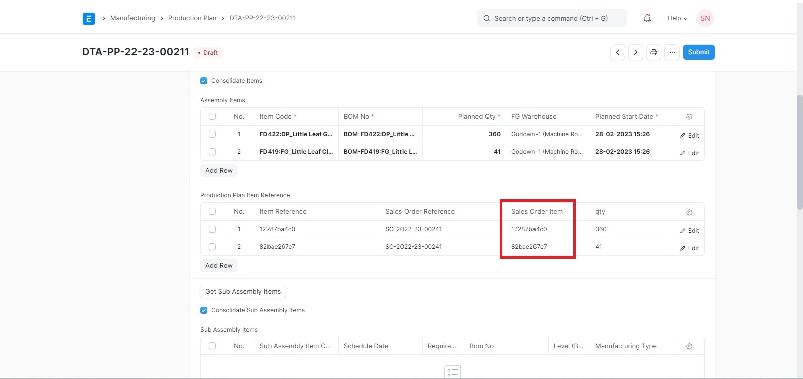 Sale Order item showing alphanumerical values in Production Plan item Reference · Issue #34240 ...