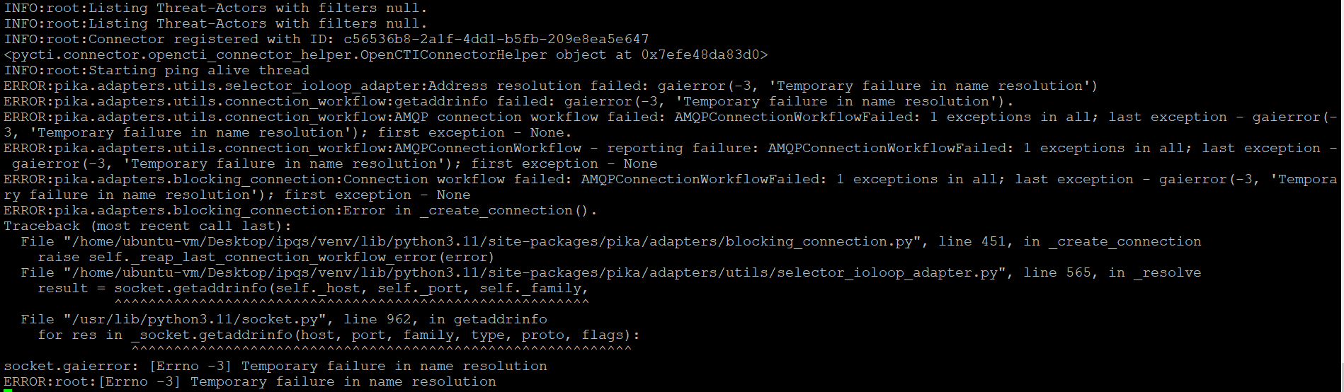 AMQPConnectionWorkflowFailed: gaierror(-3, 'Temporary failure in name resolution'); · Issue #972 ...