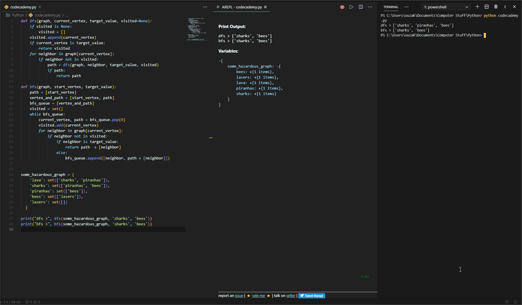 Print output giving the wrong value · Issue #377 · Almenon/AREPL-vscode · GitHub