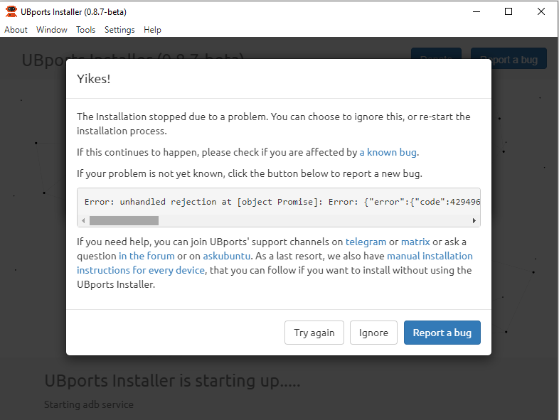 Error trying to flash device. · Issue #1887 · ubports/ubports-installer · GitHub