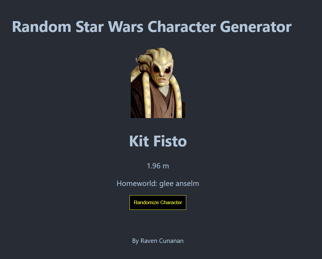 GitHub - RavenCunanan/StarWarsCharacterGenerator: Pressing the button will give you a random ...