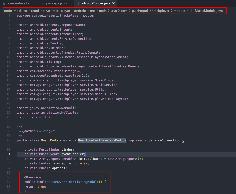 react-native-track-player 🚀 - Native Module TrackPlayerModule tries to override MusicModule ...