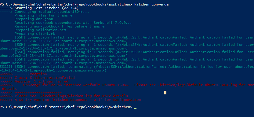 Facing ssh connection failed error while executing kitchen converge · Issue #806 · QT-DevOps ...
