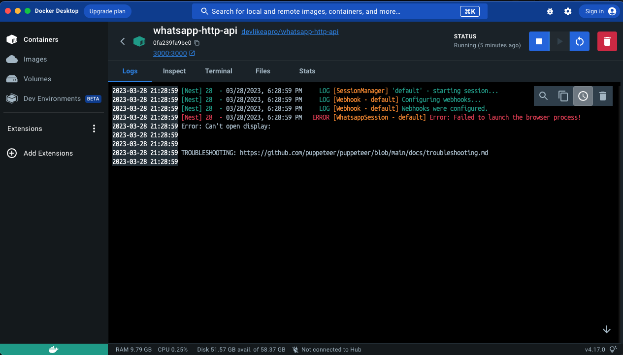 Error: Failed to launch the browser process · Issue #81 · devlikeapro/waha · GitHub