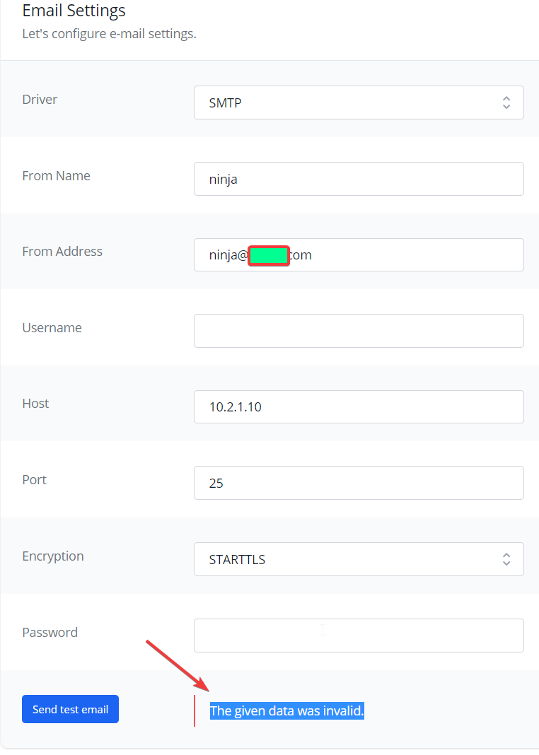 smtp config : The given data was invalid. · Issue #5006 · invoiceninja ...