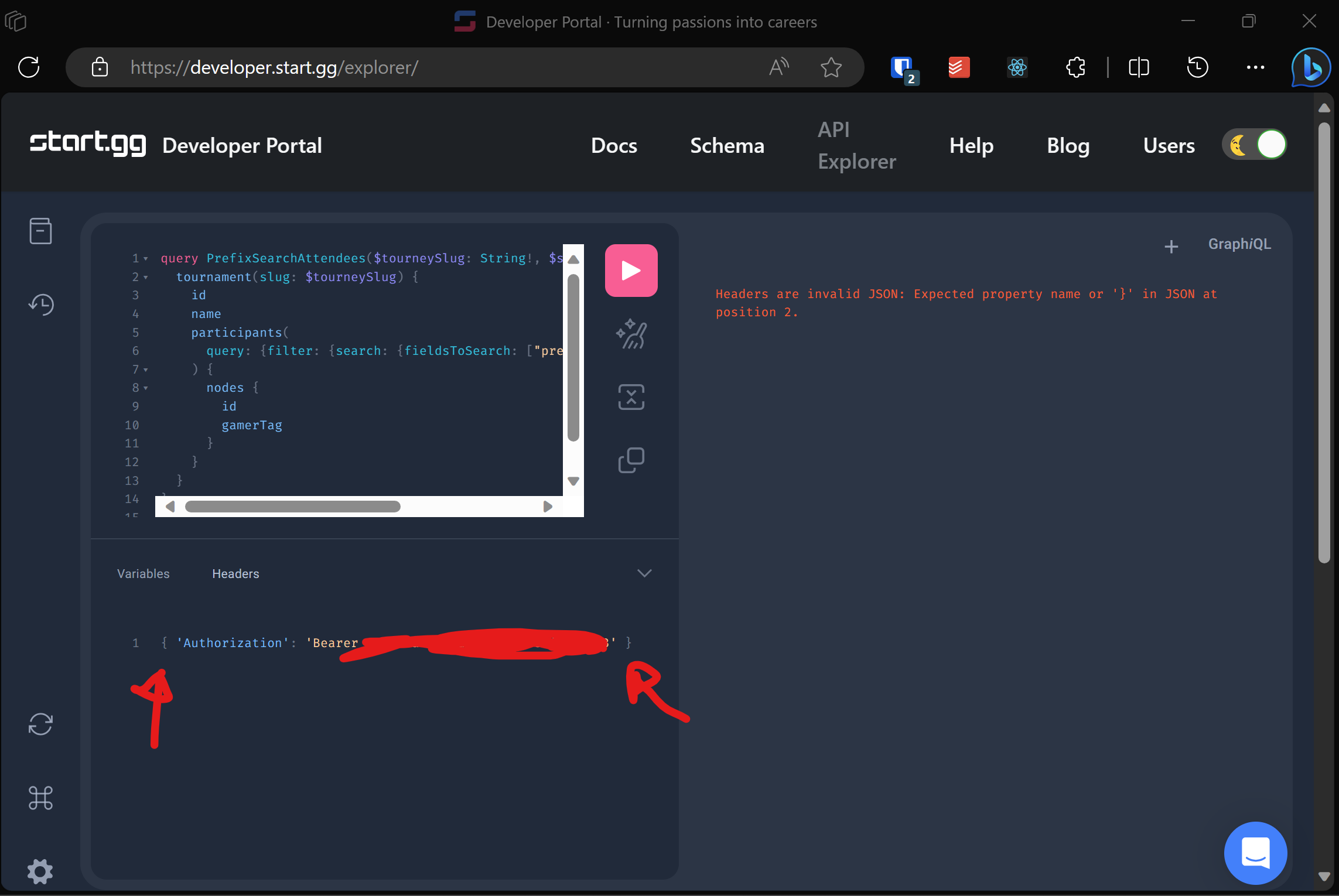 Setting the bearer header token in "Headers" causes an error when using the Explorer · Issue ...