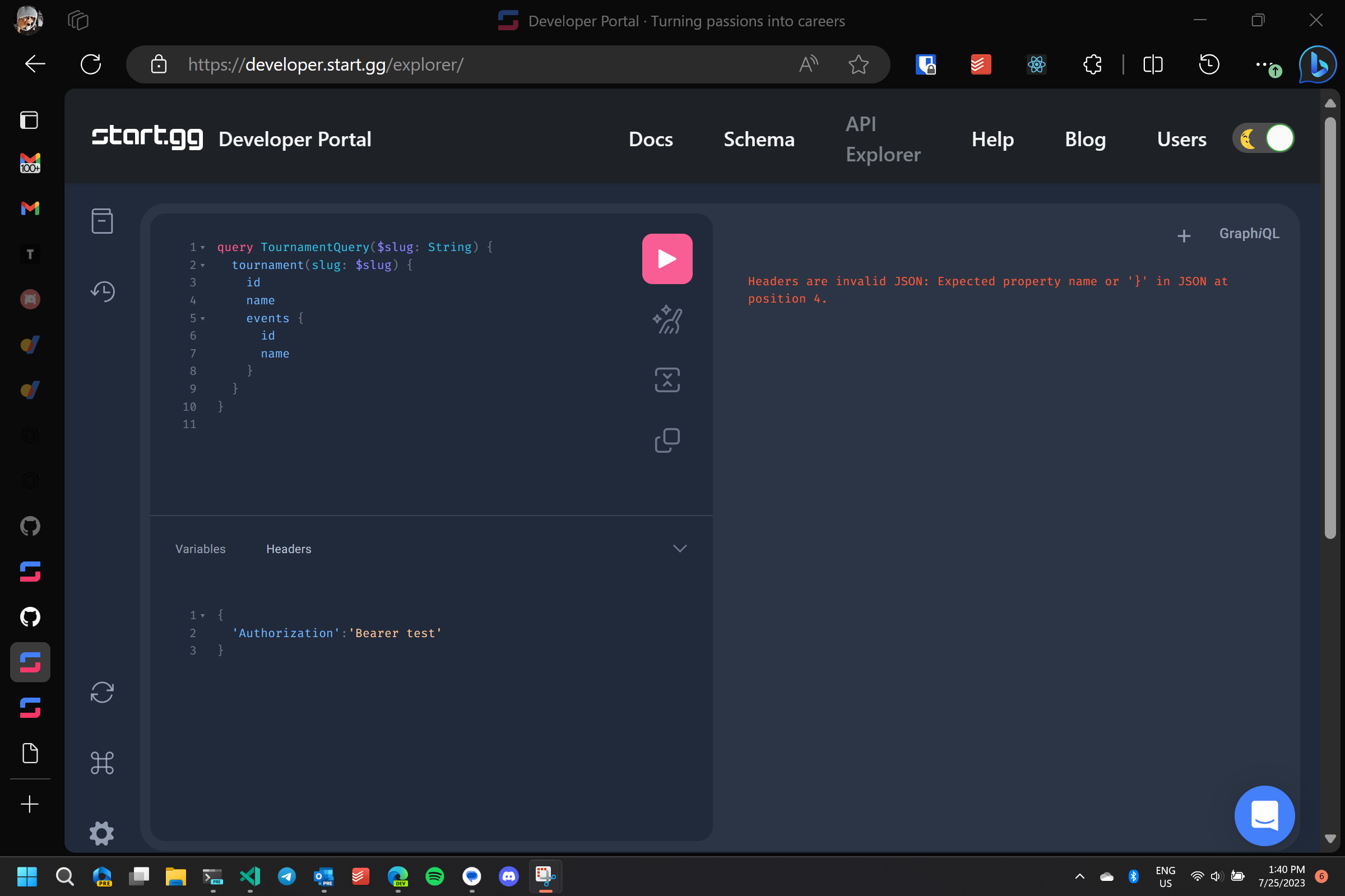 Setting the bearer header token in "Headers" causes an error when using the Explorer · Issue ...