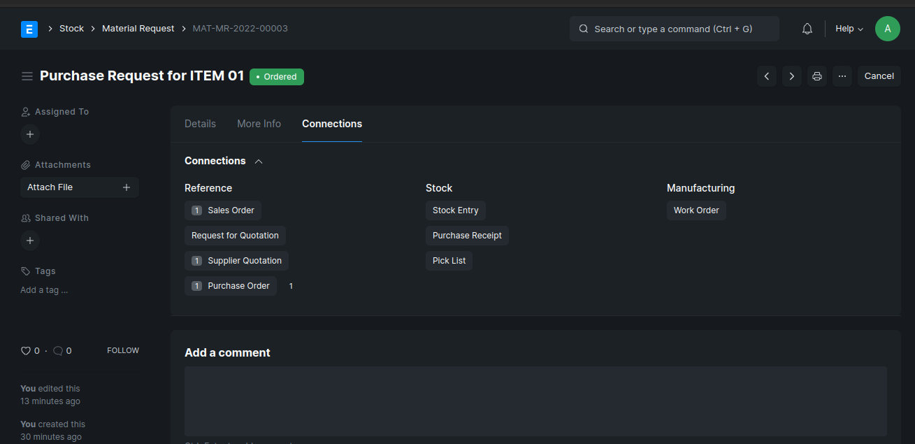 ERPNEXT v14.4.0 Material Request does not link to sales order and purchase quotation · Issue ...