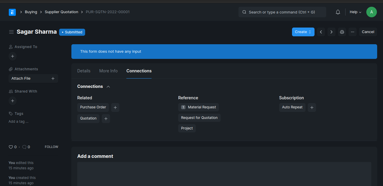 ERPNEXT v14.4.0 Material Request does not link to sales order and purchase quotation · Issue ...