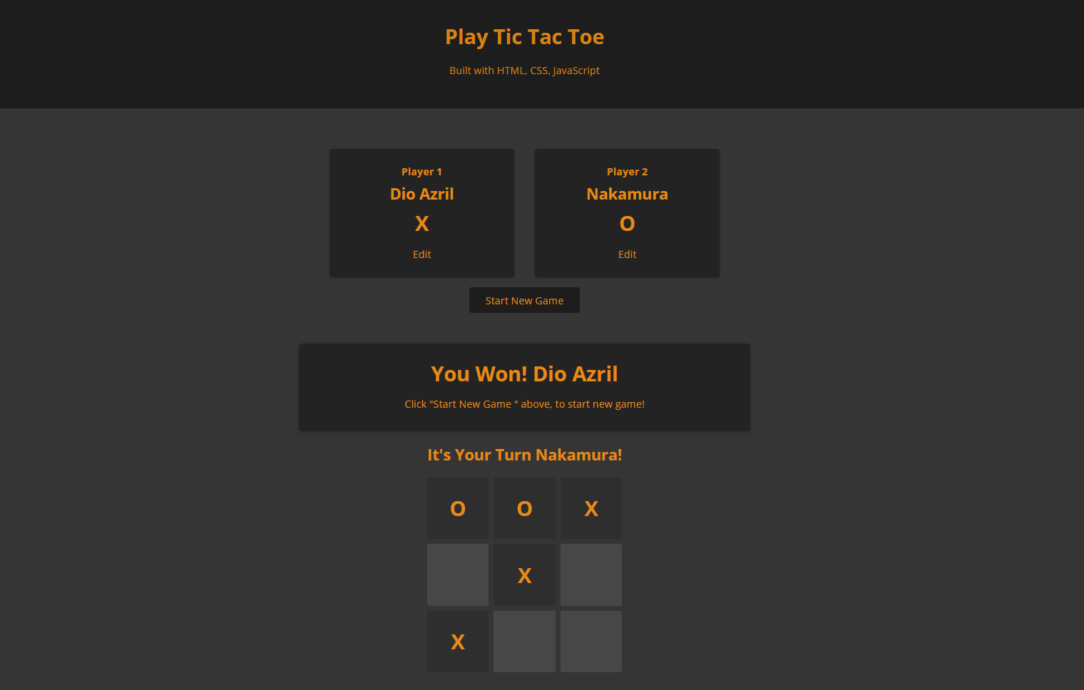 GitHub - dioazril/tic-tac-toe-javascript: Built with HTML, CSS, JavaScript.