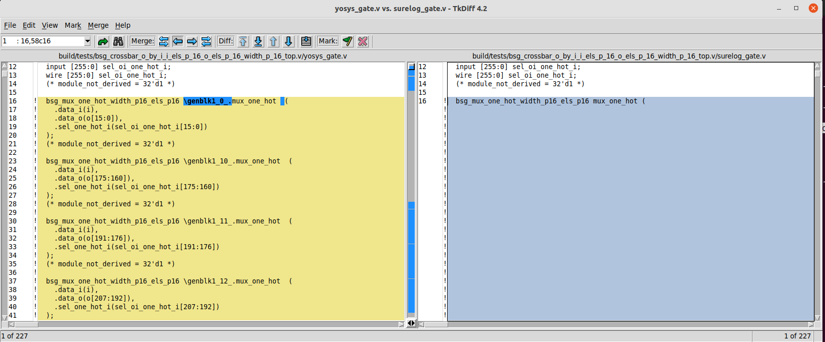 Formal equiv diff bsg_crossbar_o_by_i_i_els_p_16_o_els_p_16_width_p_16 ...