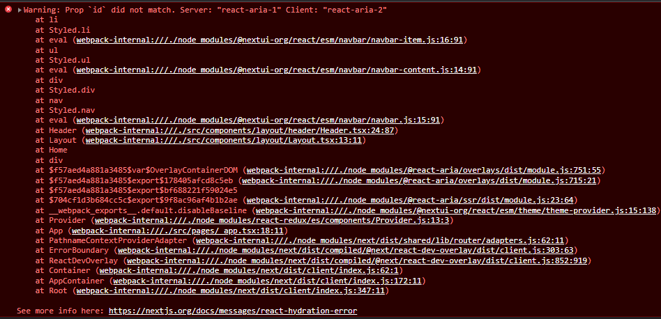 [BUG] - Prop `id` did not match. Server: "react-aria-1" Client: "react-aria-2" for Input ...