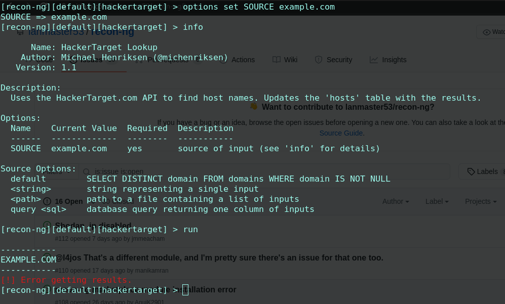 Error getting results. · Issue #172 · lanmaster53/recon-ng-marketplace · GitHub