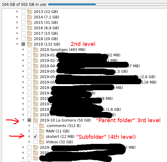 Nextcloud client downloads contents of parent folder as well, for an explicitely selected ...