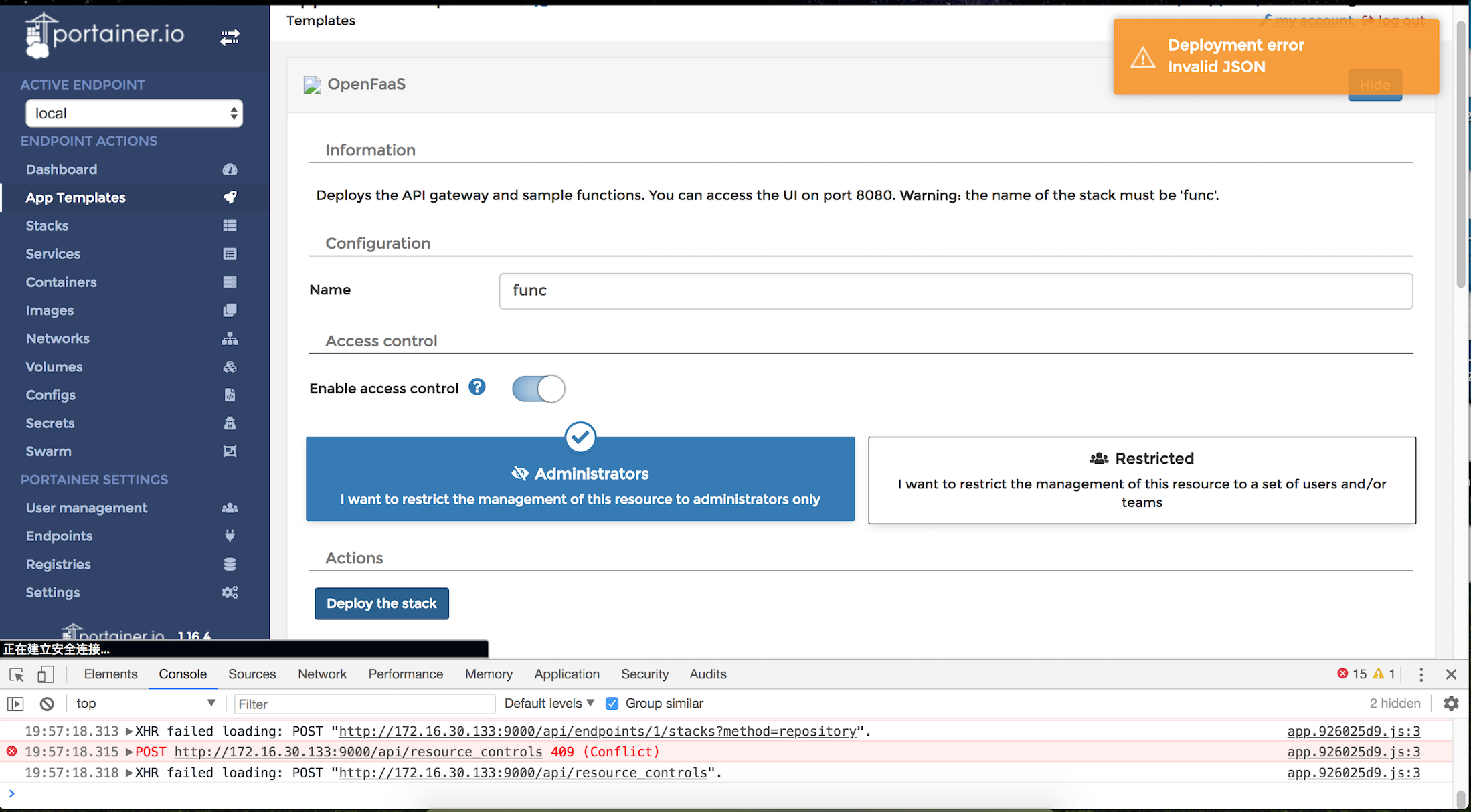 Bug App Templates Stack Deployment Error Invalid Json · Issue 1746 · Portainerportainer