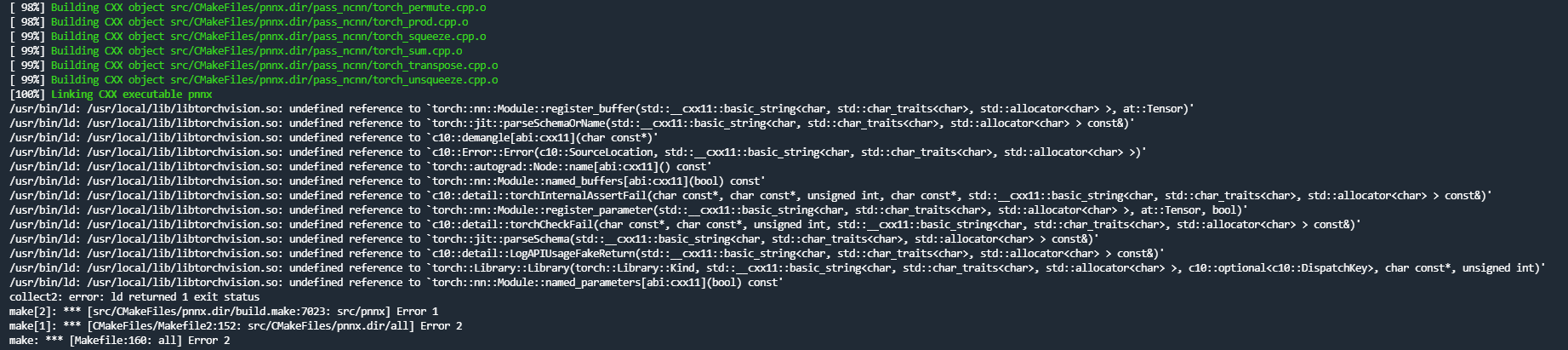 单独编译pnnx时,出现报错。 Usr Local Lib Libtorchvision So Undefined Reference To `torch Nn Module