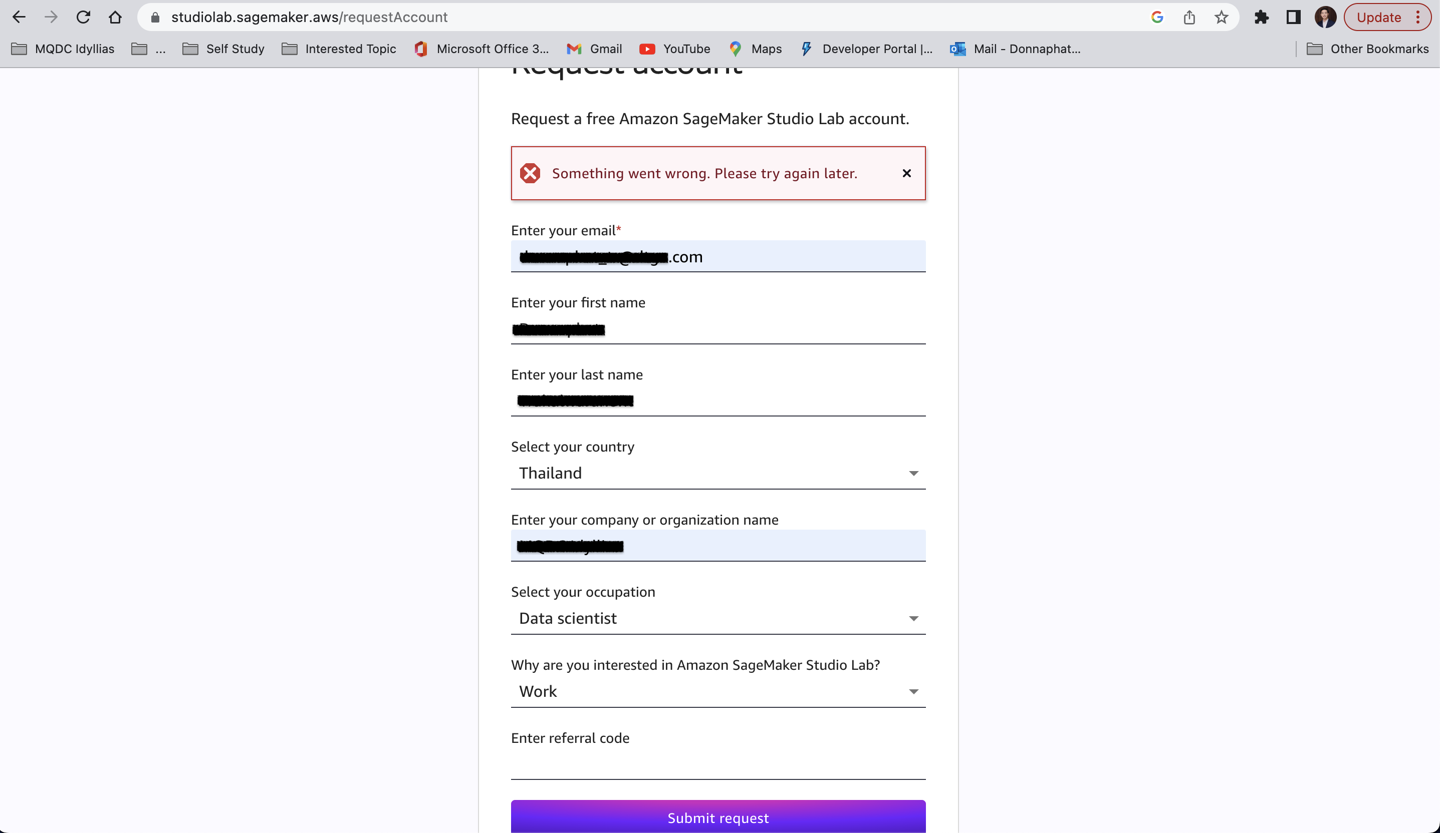 Unable to request new account · Issue #227 · aws/studio-lab-examples · GitHub