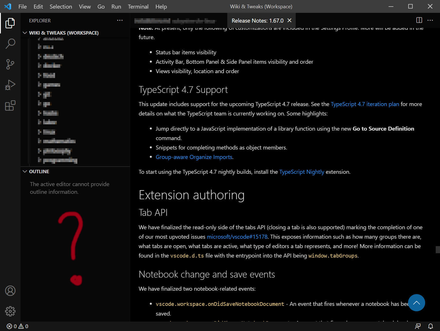 Release Notes Table of Contents in the Outline View · Issue #148889 ...