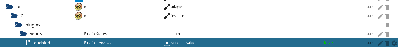 Admin 5: Sentry Status not correct at 'system.adapter.x.0.plugins ...