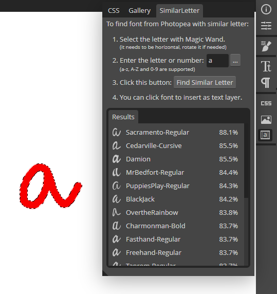 My new plugin: SimilarLetter · Issue #4475 · photopea/photopea · GitHub