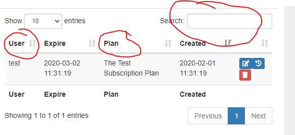 Subscription plugin arrange by user, arrange by plan and search don't ...