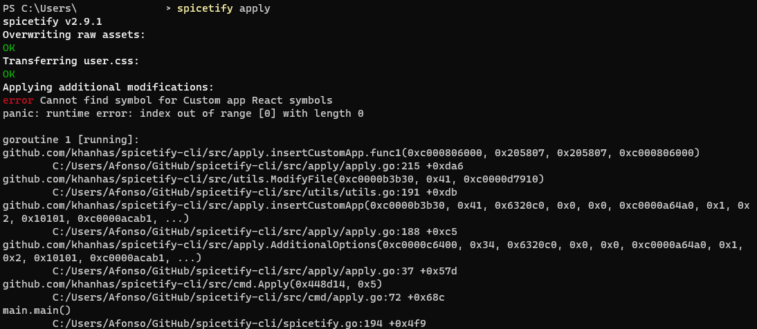 Spicetify apply returns "error Cannot find symbol for Custom app React symbols" · Issue #1515 ...