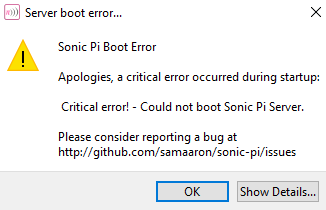 Sonic Pi Boot Error · Issue #2345 · sonic-pi-net/sonic-pi · GitHub